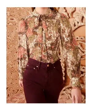 Ulla Johnson Long-sleeved Shirt With Ruffled Collar And Bow Detail - Brown