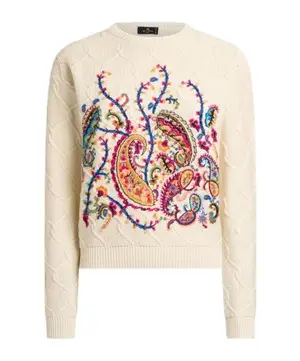 Etro Cotton-blend Sweater With Floral Paisley Embroidery - Light Brown
