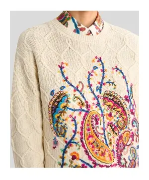 Etro Cotton-blend Sweater With Floral Paisley Embroidery - Light Brown