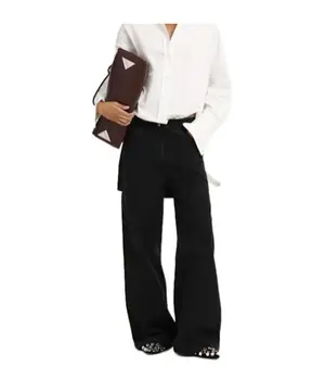 Attico Washed Canvas Cutout Wide Leg Jeans