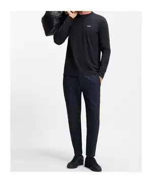Hugo Boss Long-sleeved T-shirt In Stretch Cotton With Contrast Logo - Dark Blue