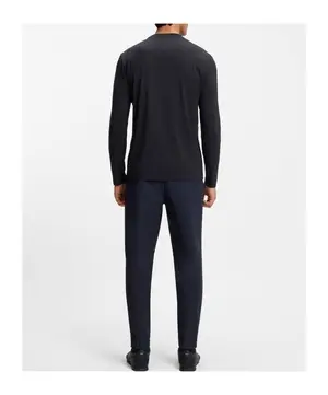 Hugo Boss Long-sleeved T-shirt In Stretch Cotton With Contrast Logo - Dark Blue