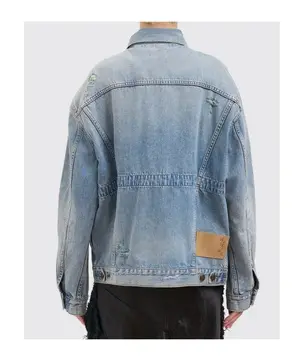 HAIKURE Distressed Logo Patch Denim Jacket - Gray