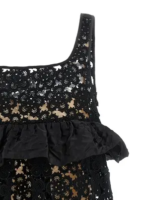 Miu Miu Macramé Ruffled Neckline Dress