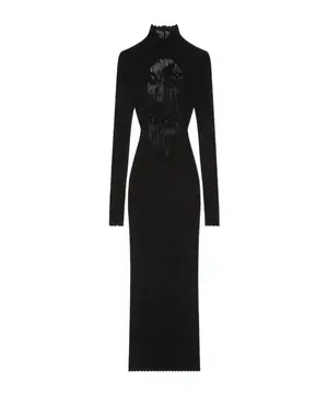 Givenchy Knitted Floral Lace Long Sleeve Midi Dress