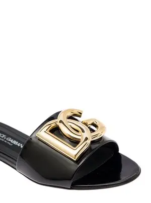 Dolce & Gabbana Logo Plaque Slip-on Sandals - Black