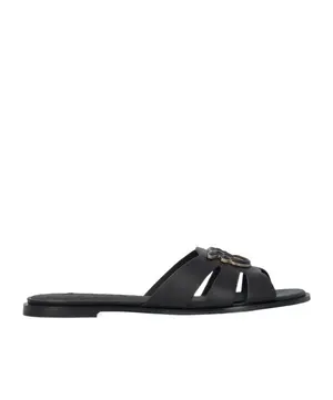 Pinko Open Toe Flat Slippers With Logo Plaque - Black