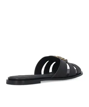 Pinko Open Toe Flat Slippers With Logo Plaque - Black