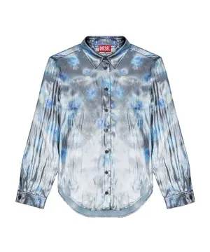 DIESEL® Long Sleeve Blurred Rose Motif Georgette Blouse