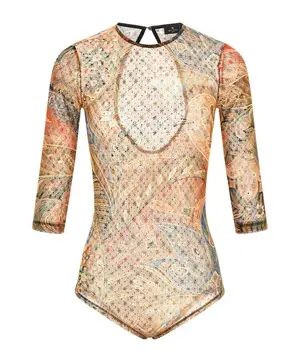 Etro Paisley Foliage Print Tulle Bodysuit