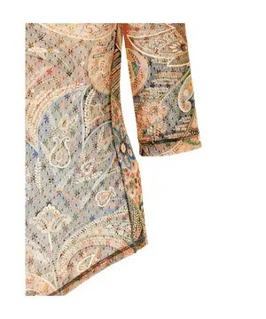 Etro Paisley Foliage Print Tulle Bodysuit