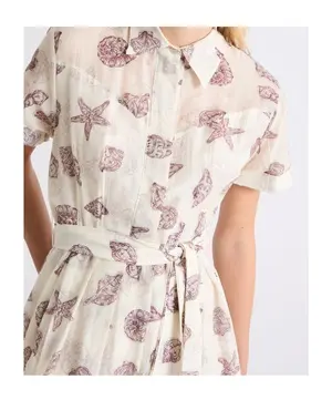 Marella Cotton And Silk Voile Dress With Seashell Print - Wool White