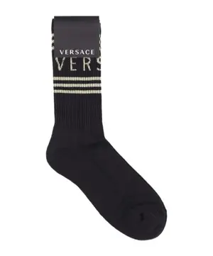 Versace Logo Intarsia Cotton Socks - Black