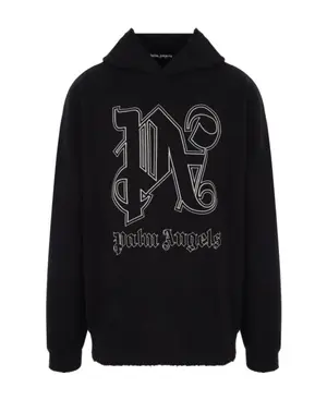 Palm Angels Logo Embroidered Long-sleeved Hoodie - Black