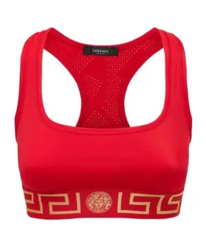 Versace Greca Logo Stretch Tech Sports Bra - Red