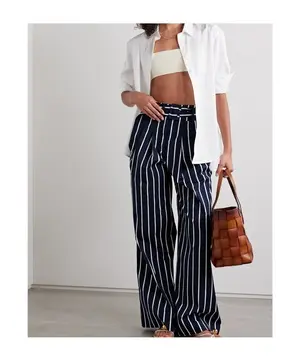 Veronica Beard Striped High-waisted Wide-leg Pants