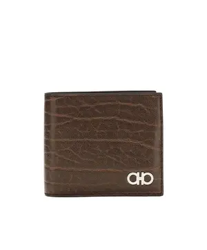 FERRAGAMO Gancini Textured Bifold Wallet - Brown