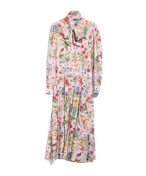 Gucci Allover Flora Print Silk Midi Dress