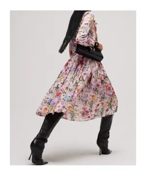 Gucci Allover Flora Print Silk Midi Dress