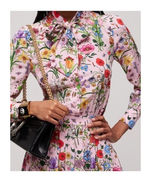 Gucci Allover Flora Print Silk Midi Dress