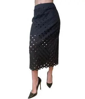 Max Mara Broderie Midi Skirt - Black
