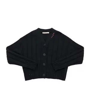 Marni Ribbed Knit Cardigan With Embroidered Logo