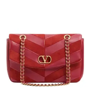 Valentino Garavani Djuna Medium Chain Bag In Suede And Nappa With Chevron Pattern