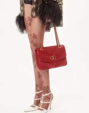 Valentino Garavani Djuna Medium Chain Bag In Suede And Nappa With Chevron Pattern