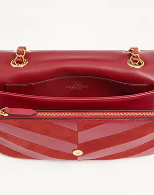Valentino Garavani Djuna Medium Chain Bag In Suede And Nappa With Chevron Pattern