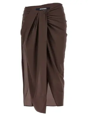 Jacquemus Draped Asymmetric Hem Skirt - Brown