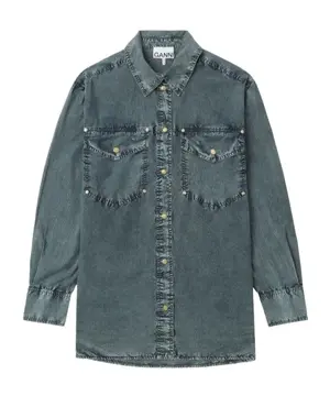 GANNI Cotton Shirt With Classic Collar And Chest Pockets