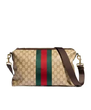 Gucci Web Detailed Gg Monogram Medium Crossbody Bag - Sand/dark Brown