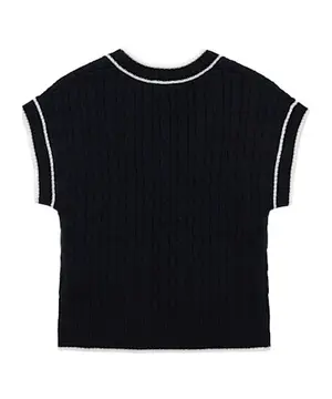 Monnalisa Wool Blend Cable Knit V-neck Vest With Embroidered Detail