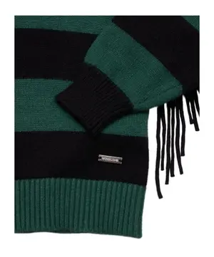 Monnalisa Viscose Blend Knit Turtleneck Sweater With Fringed Sleeves