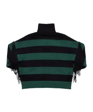 Monnalisa Viscose Blend Knit Turtleneck Sweater With Fringed Sleeves