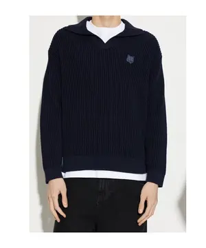 Maison Kitsuné Long Sleeve V-neck Sweater With Fox Head Embroidery