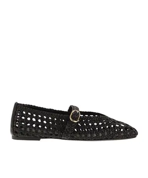 STUART WEITZMAN Woven Nappa Leather Flats With Adjustable Strap