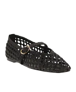 STUART WEITZMAN Woven Nappa Leather Flats With Adjustable Strap