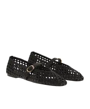 STUART WEITZMAN Woven Nappa Leather Flats With Adjustable Strap