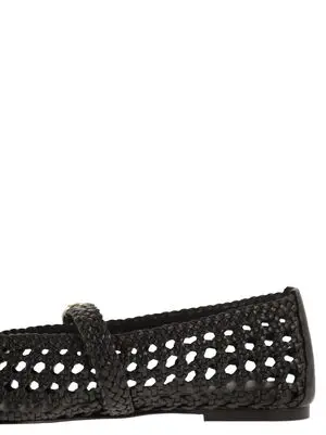 STUART WEITZMAN Woven Nappa Leather Flats With Adjustable Strap