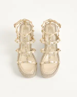Valentino Garavani Rockstud Laminated Nappa Wedge Sandal 95 Mm