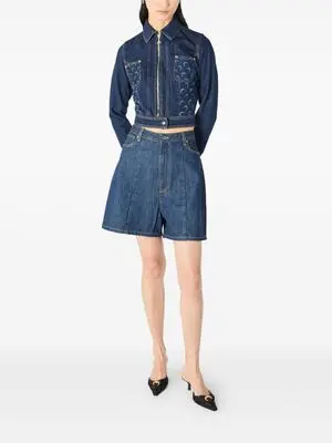 MARINE SERRE Cropped Moon Print Denim Jacket - No