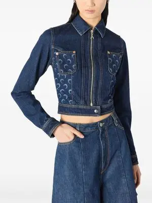 MARINE SERRE Cropped Moon Print Denim Jacket - No