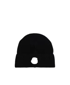 Moncler Logo Cotton Beanie - Black