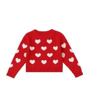 Monnalisa Cotton Blend Knit Sweater With Heart Print And Bow Detail - Red