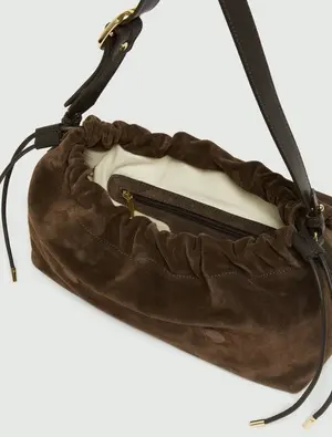Marella Suede Drawstring Bag - Dark Brown