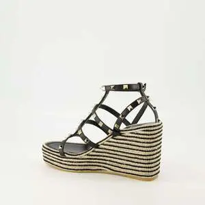 Valentino Garavani Rockstud Striped Espadrille Wedge Sandals - Multicolor