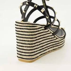 Valentino Garavani Rockstud Striped Espadrille Wedge Sandals - Multicolor