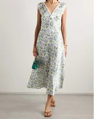 DÔEN Tahlia Lace-trimmed Floral-print Silk-charmeuse Midi Dress - Multi-color