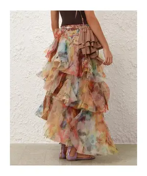 Zimmermann Luna Ruffled Maxi Skirt - Nude